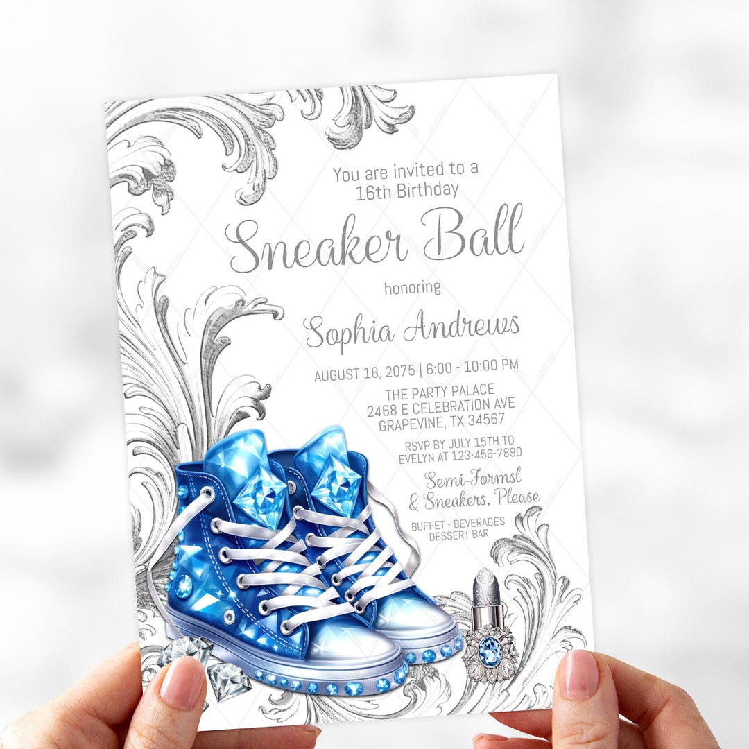 Blue Sneaker Ball Birthday Invitations, Sneaker Ball Invitations ...