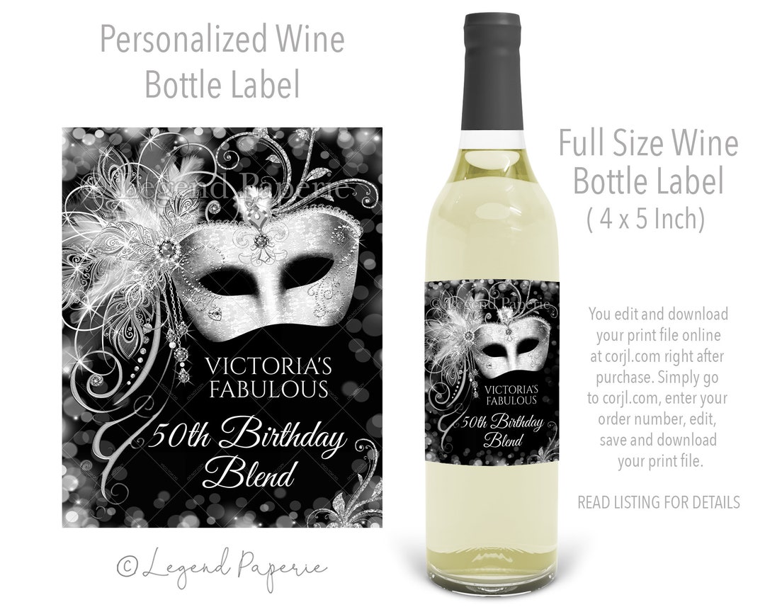 Masquerade Party Wine Bottle Labels,masquerade Birthday Party Wine ...