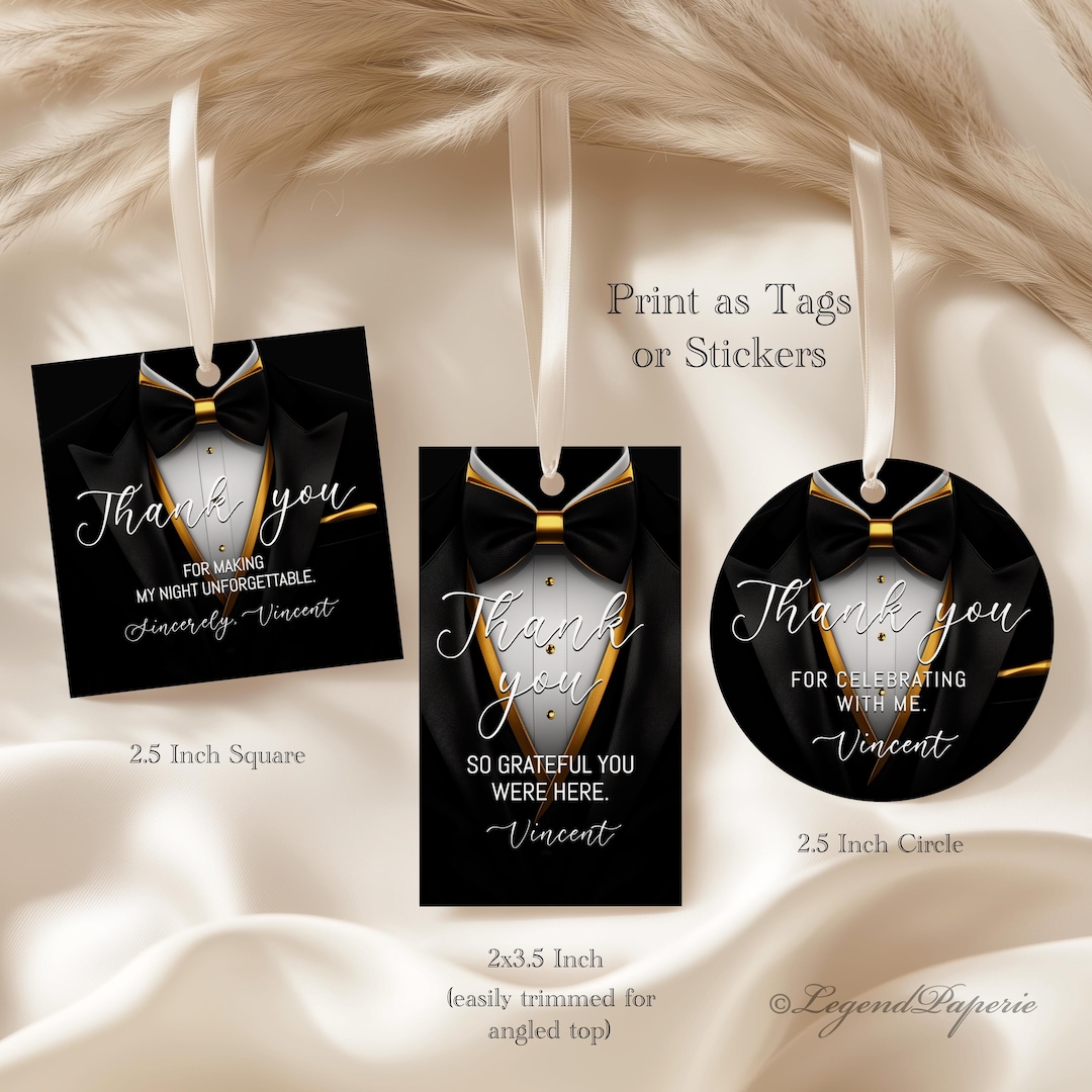 Tuxedo Gift Tags - Tuxedo Favor Tags - Black Gold Tuxedo Gift Tags ...