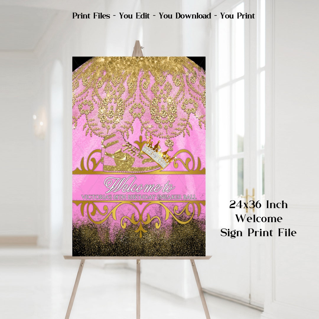 Pink Sneaker Ball Welcome Sign, Pink Gold Sneaker Ball, Pink Gold ...