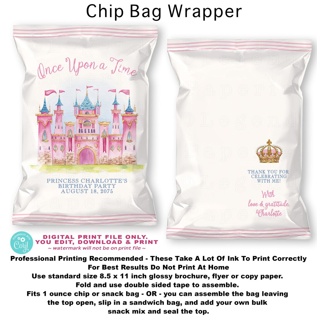 Princess Birthday Party Chip Bag,princess Chip Bag,princess Party ...