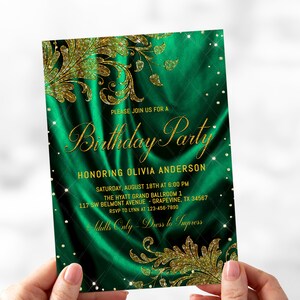 Emerald Green & Gold Birthday Party Invitation - Etsy