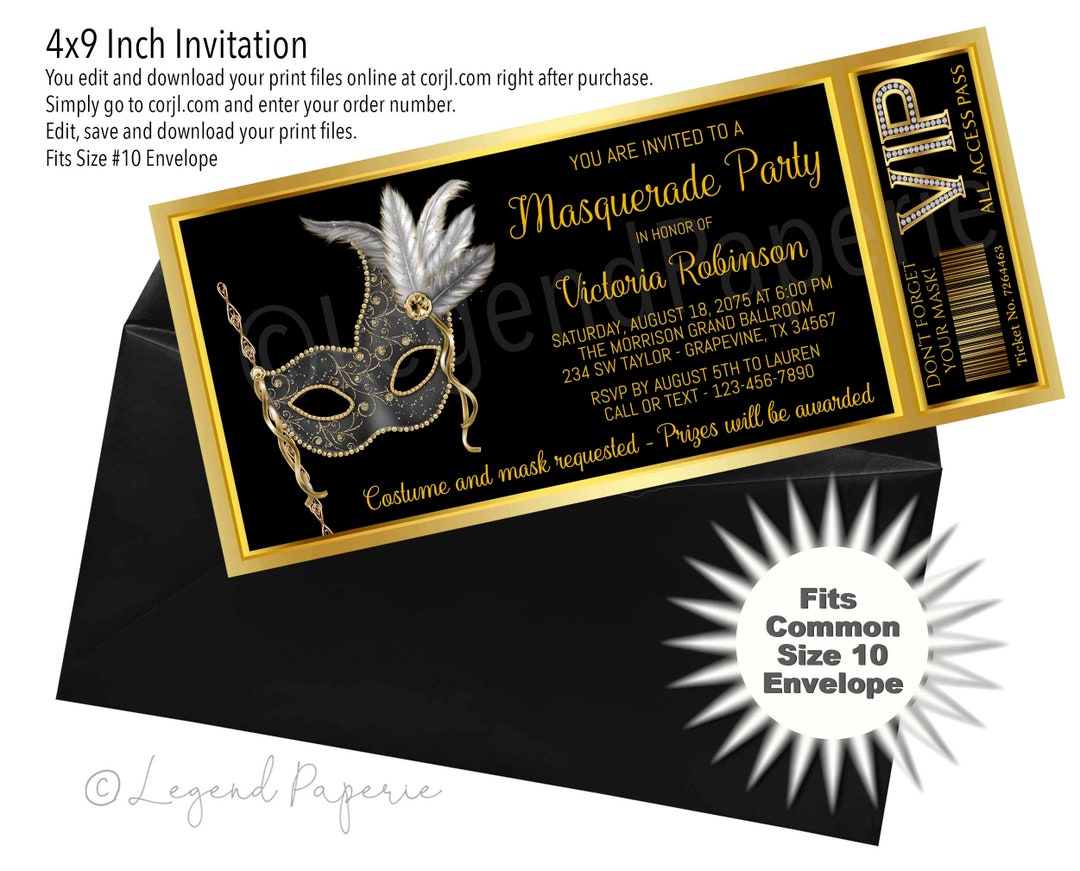 Masquerade Prom Invitationsmasquerade Birthday Party - Etsy