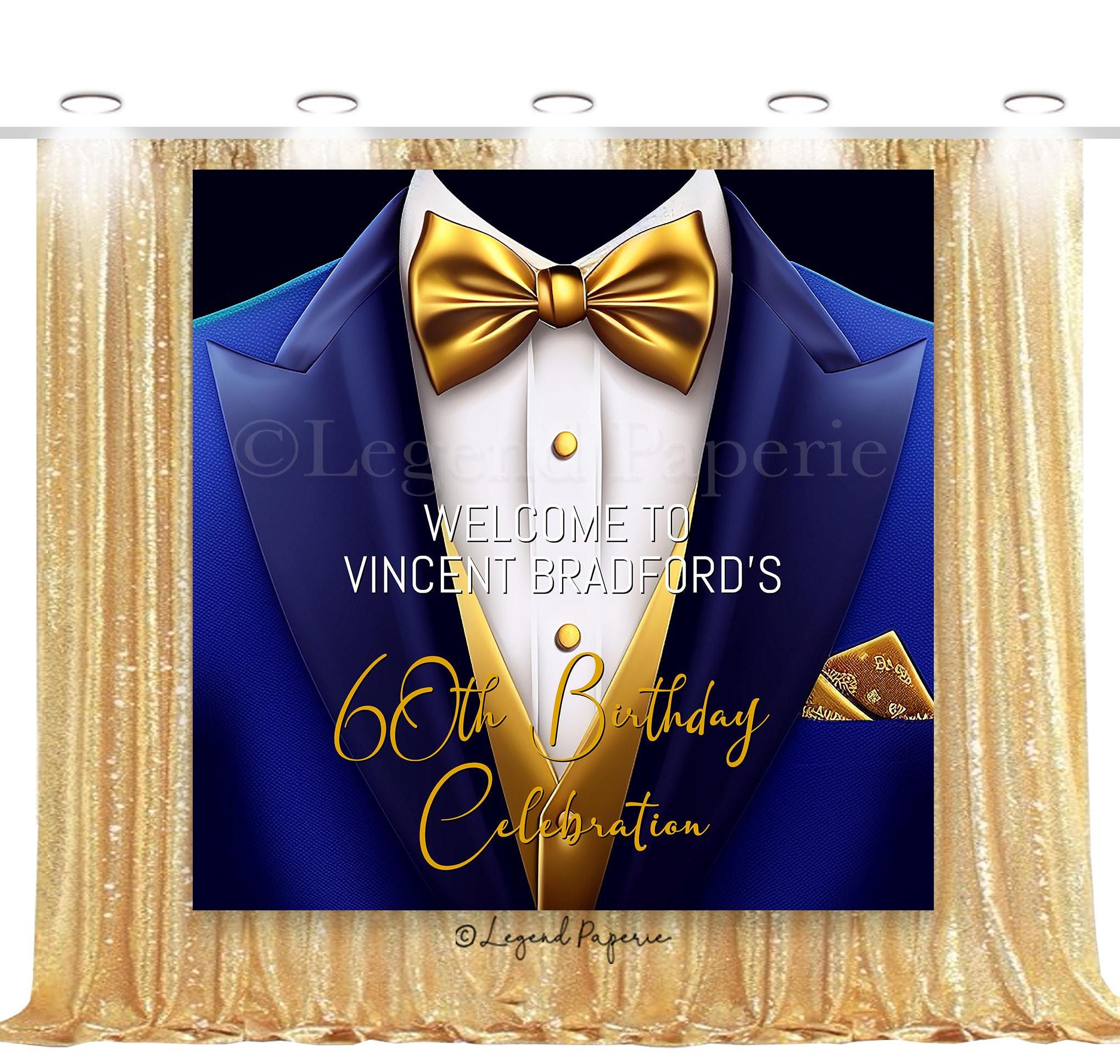 Blue and Gold Tuxedo Party Backdrop: Customizable Event (digital ...