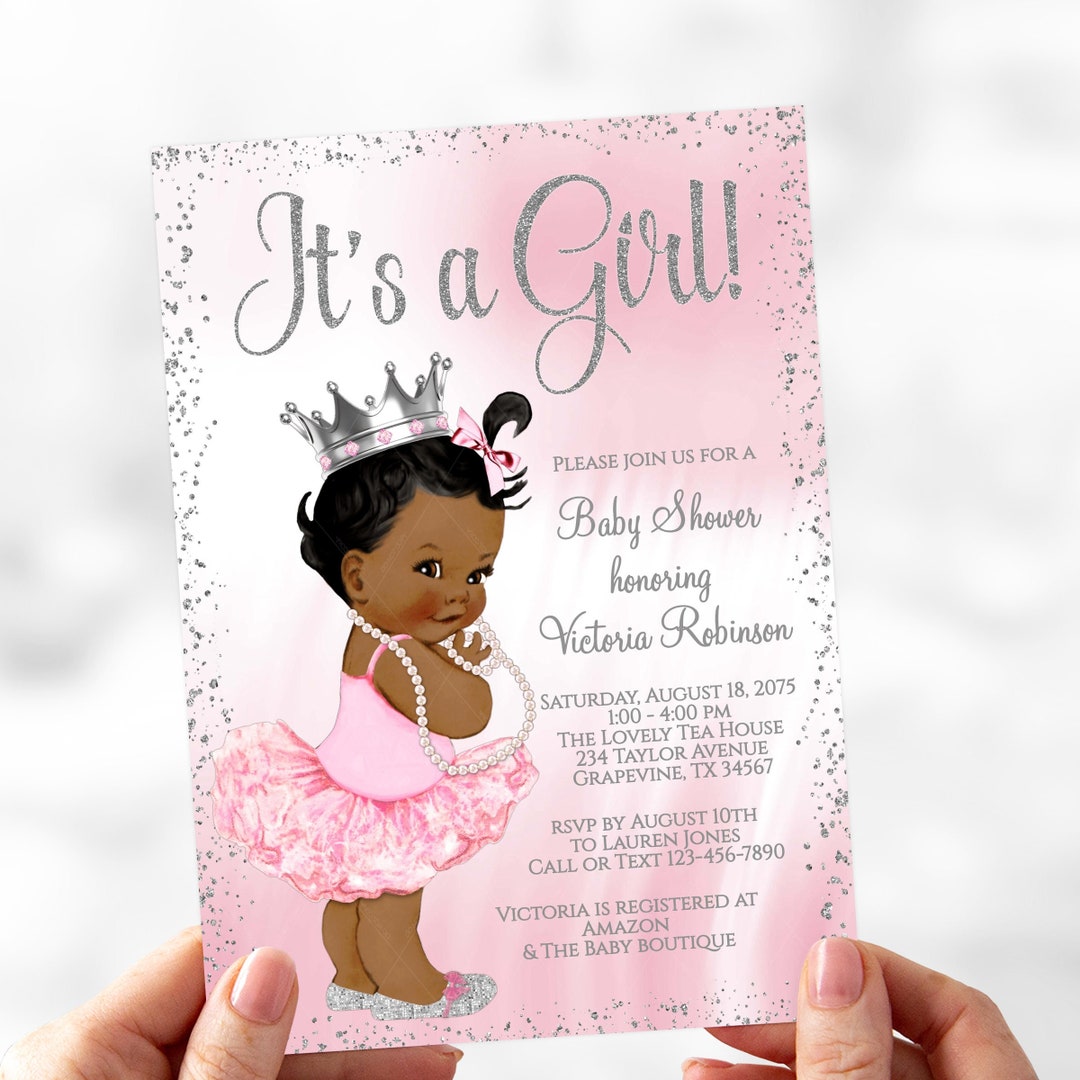 Pink Silver Princess Baby Shower Invitation, Princess Baby Shower ...