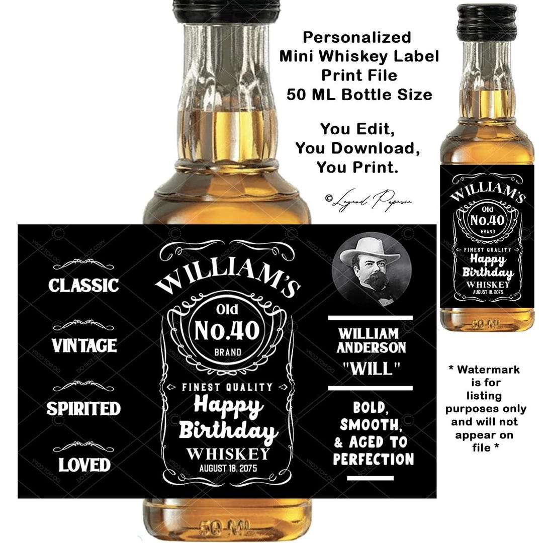 Personalized Mini Whiskey Label Template| Custom Whiskey Labels | Mens ...