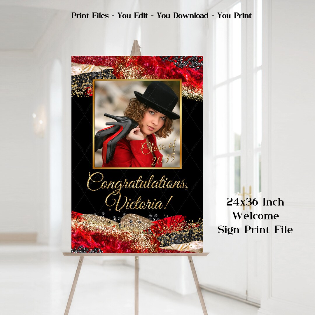 Graduation Party Signs, Red Gold Graduation Signs, Red Gold Graduation ...