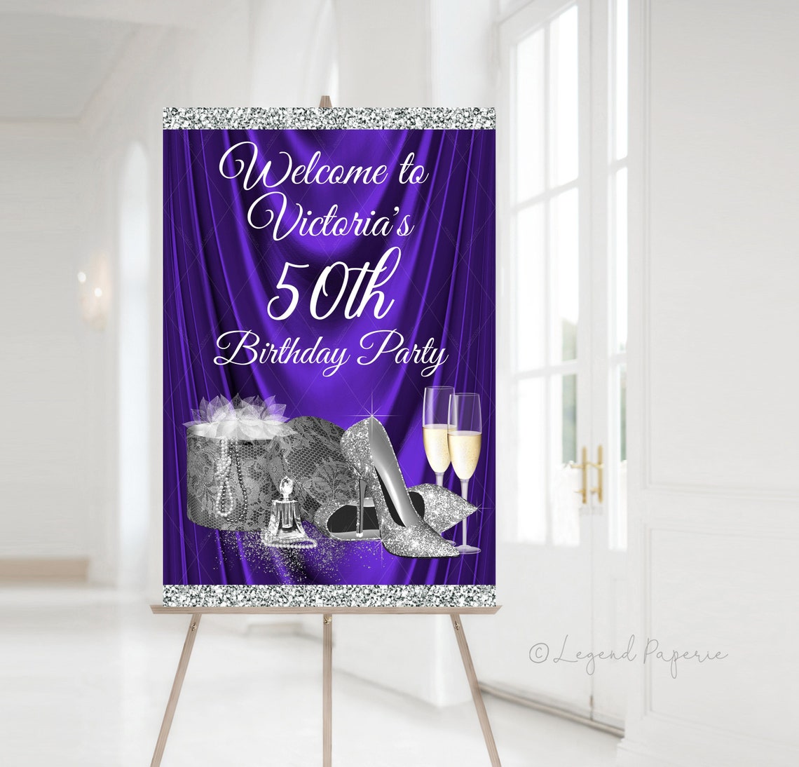 Womans Purple Silver Welcome Sign Purple Silver Party Welcome - Etsy