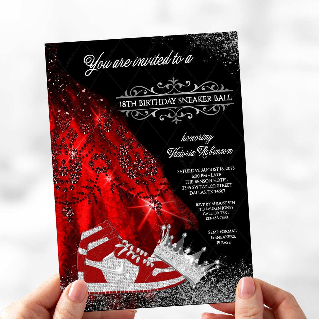 Red Sneaker Ball Birthday Invitations, Red Silver Sneaker Ball ...