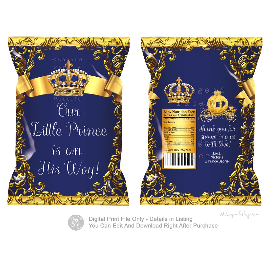 Prince Baby Shower Chip Bag Wrappers,blue Gold Prince Chip Bag Wrapper ...
