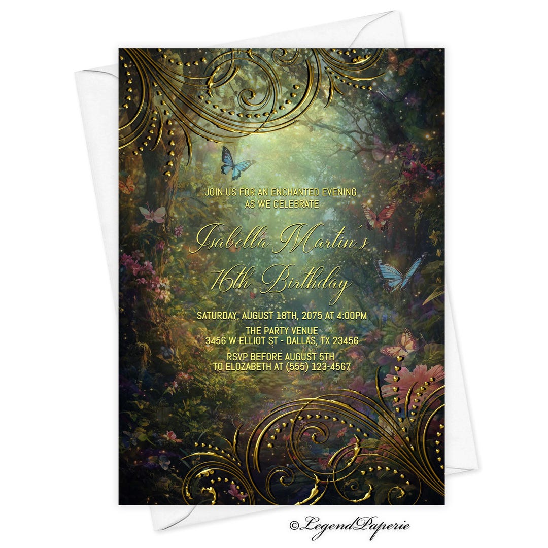 Butterfly Enchanted Forest Invitation – Enchanted Forest Quinceañera ...