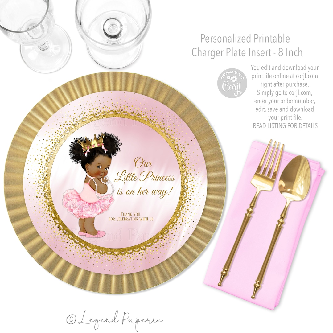 Afro Princess Baby Shower Charger Insert: Pink & Gold (digital Download ...