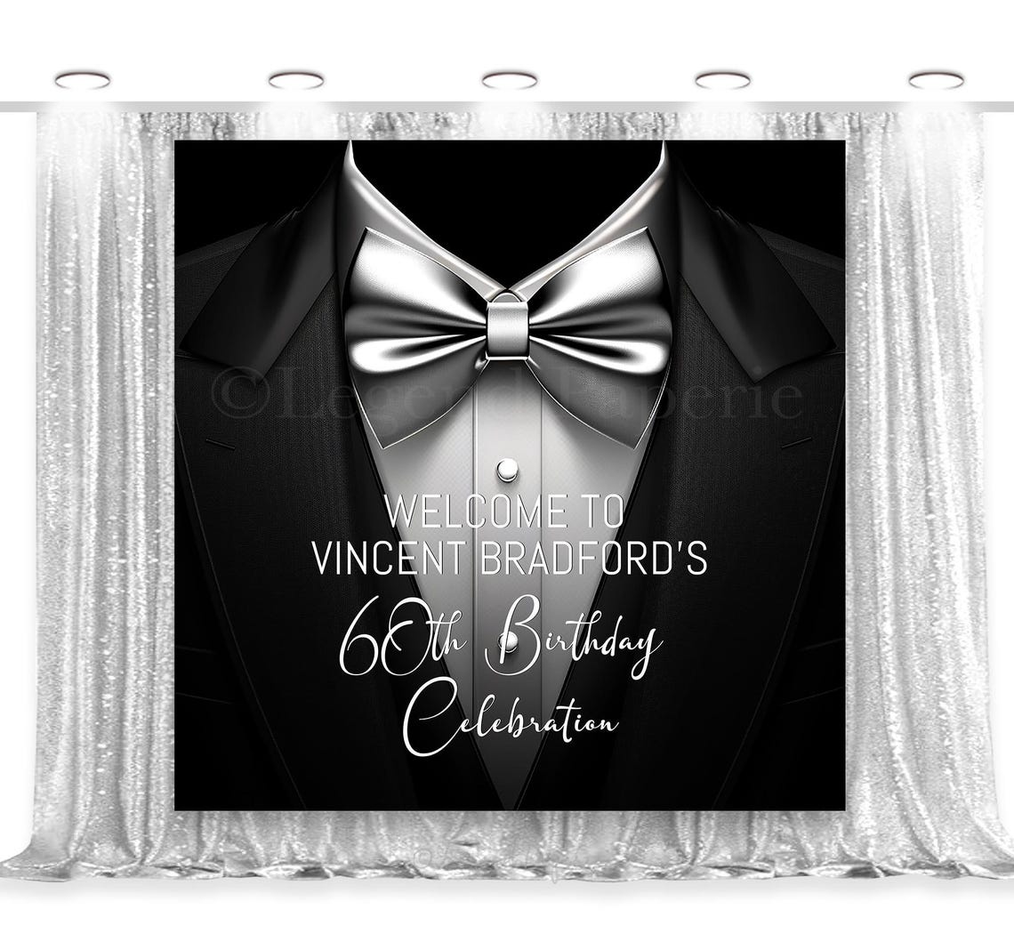 Tuxedo Party Backdrop: Black and Silver Bow Tie (digital File) TUXBG-08 ...