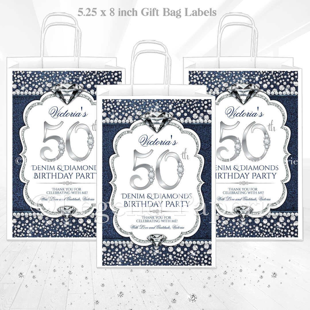 Denim & Diamonds Birthday Party Gift Bag Label (digital) - Etsy