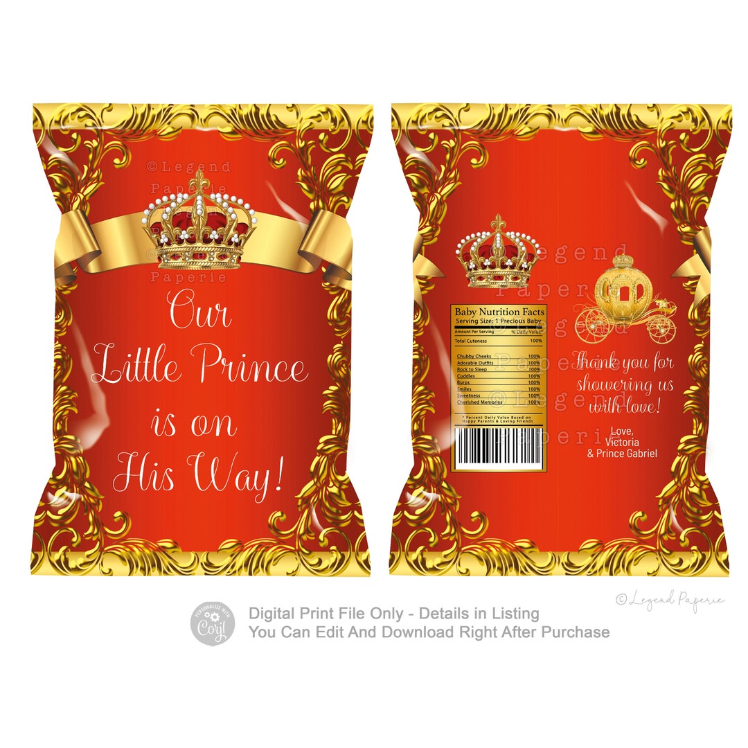 Red Prince Baby Shower Chip Bag Wrappers,red Gold Prince Chip Bag ...