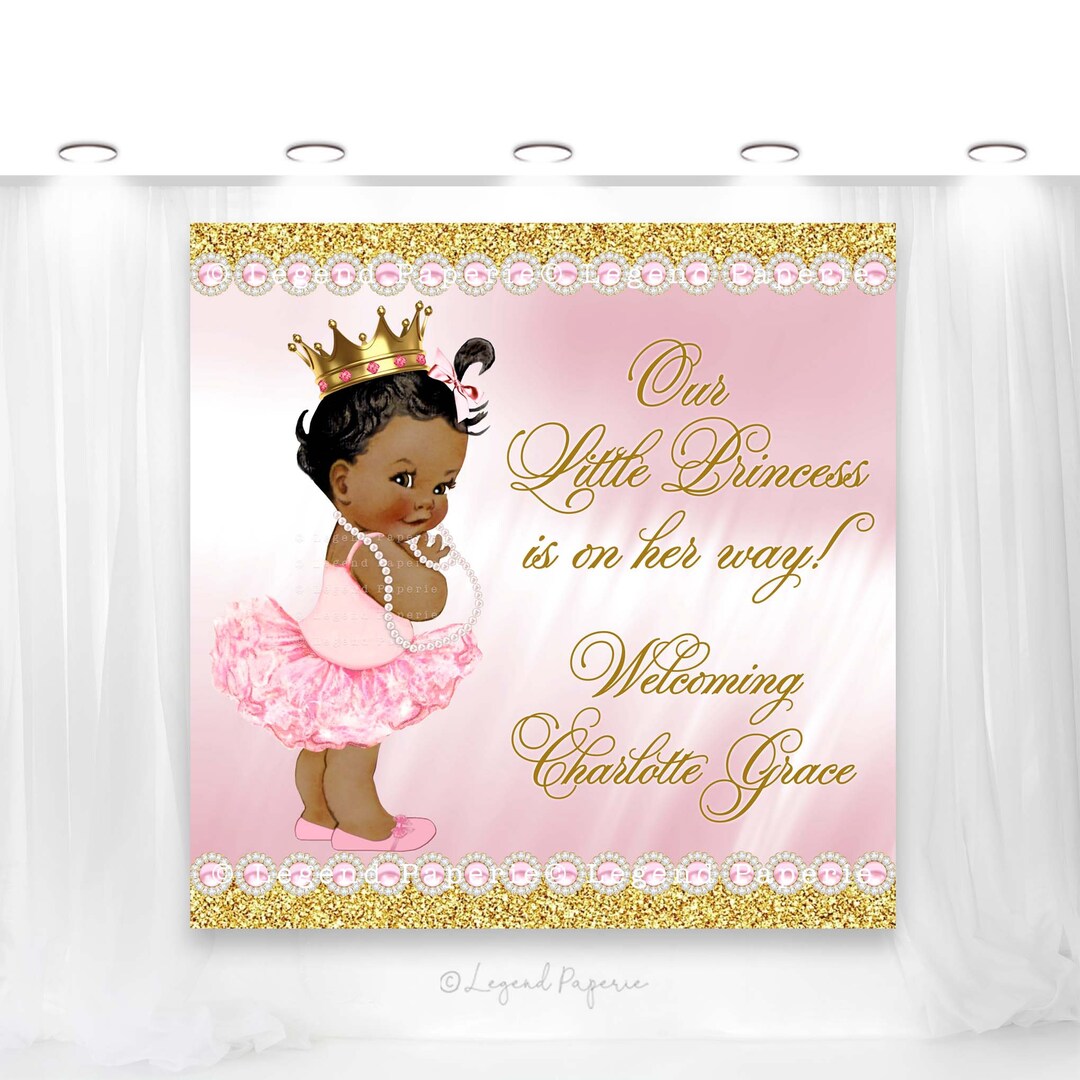 African Princess Baby Shower Backdrop: Pink & Gold (digital Download ...