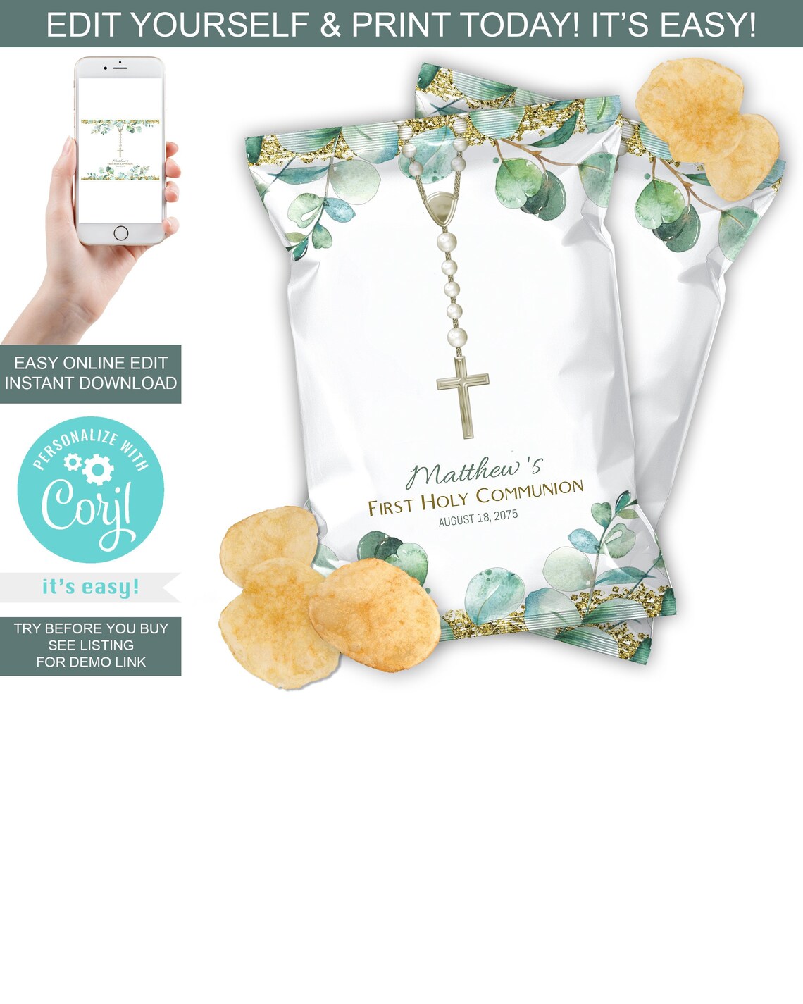 First Communion Chip Bags Greenery First Communion - Etsy UK