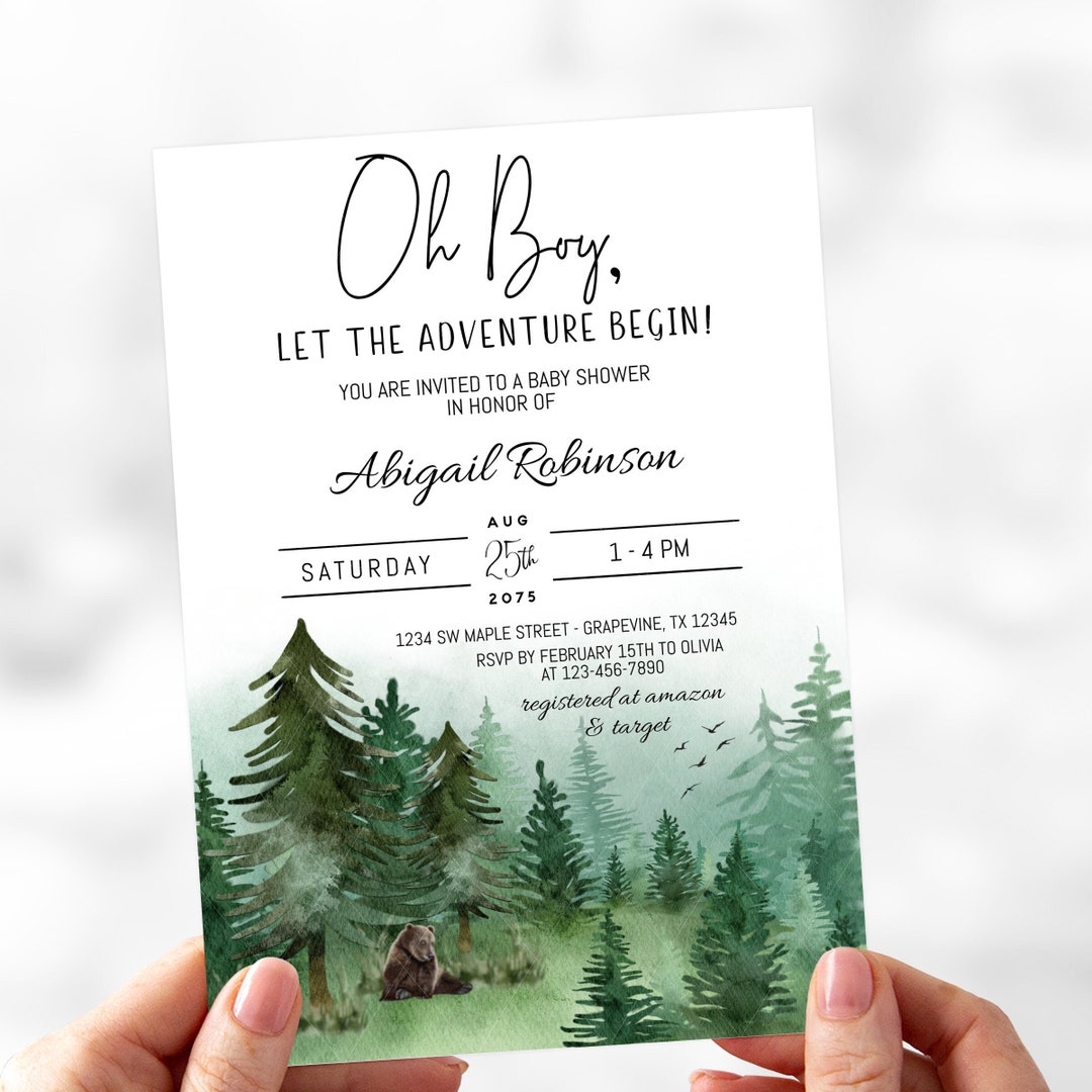 Boy Woodland Baby Shower Invitation, Boy Forest Baby Shower Invitation ...
