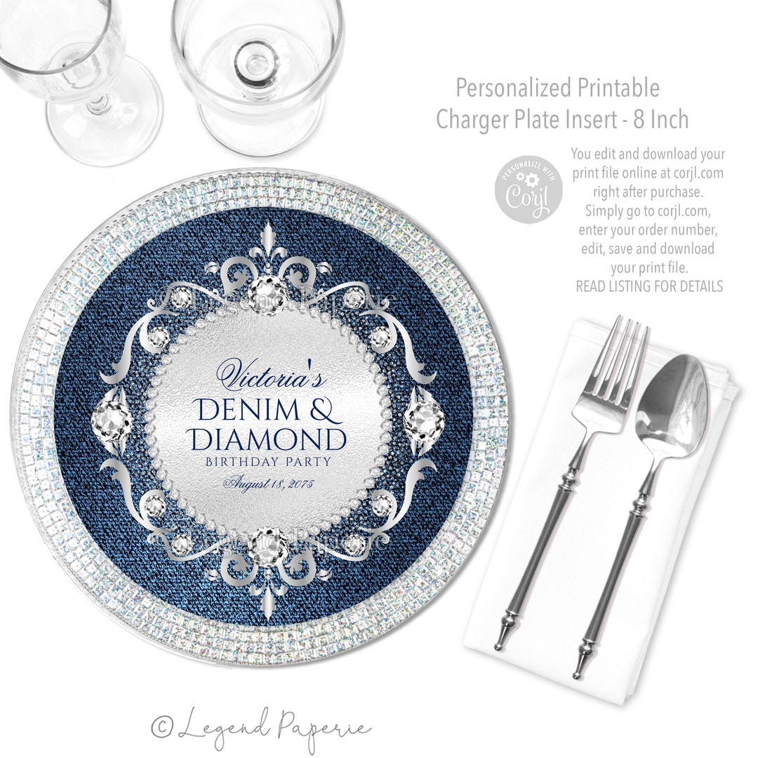 Denim & Diamond Charger Plate Insert: Printable Party Decor (digital ...