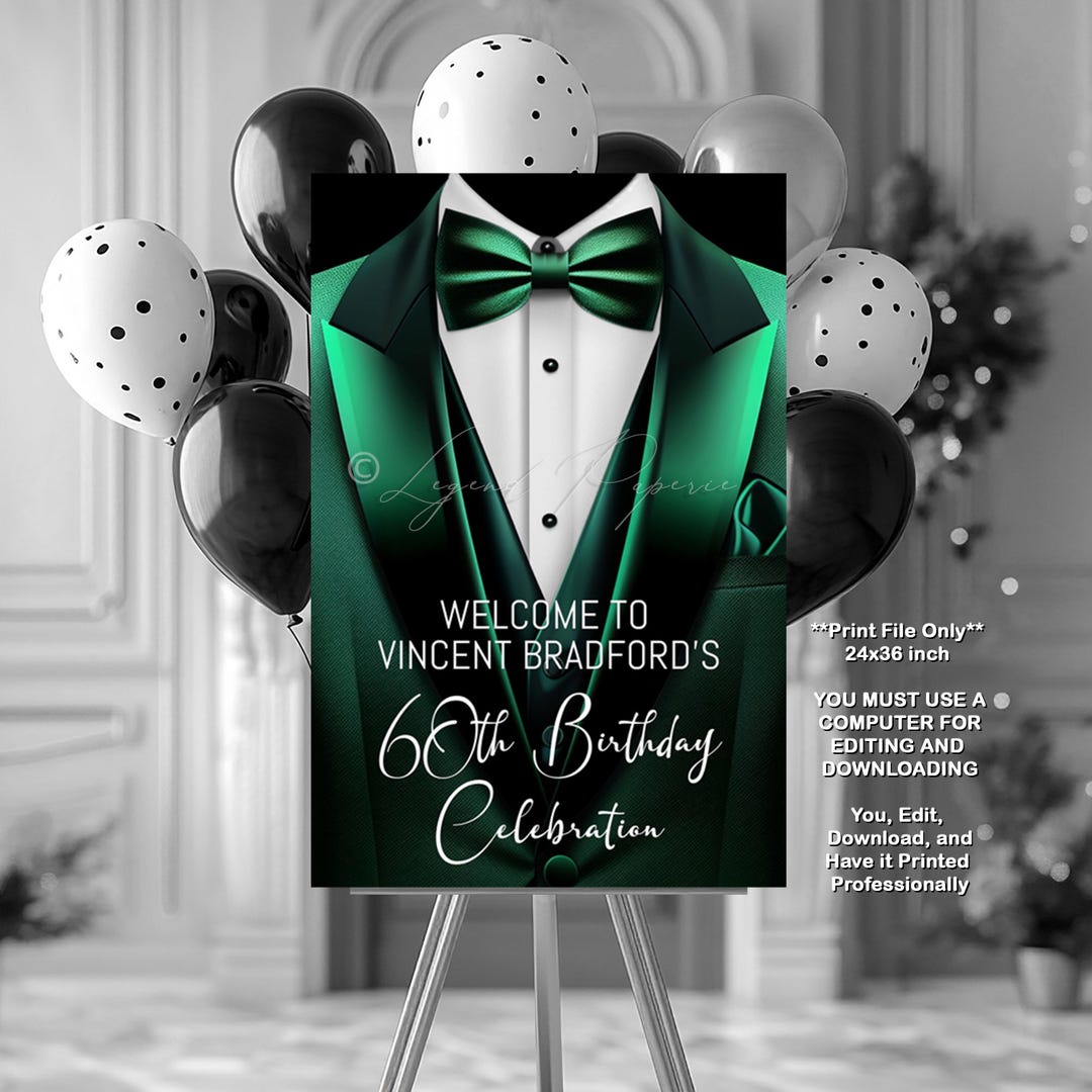 Tuxedo Welcome Sign, Tuxedo Birthday Party Welcome Sign, Mens Emerald ...