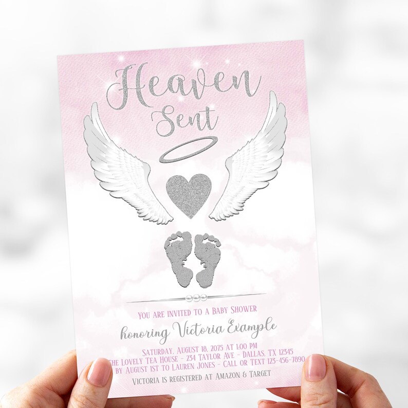 Girl Heaven Sent Baby Shower Invitations Heaven Sent Baby - Etsy