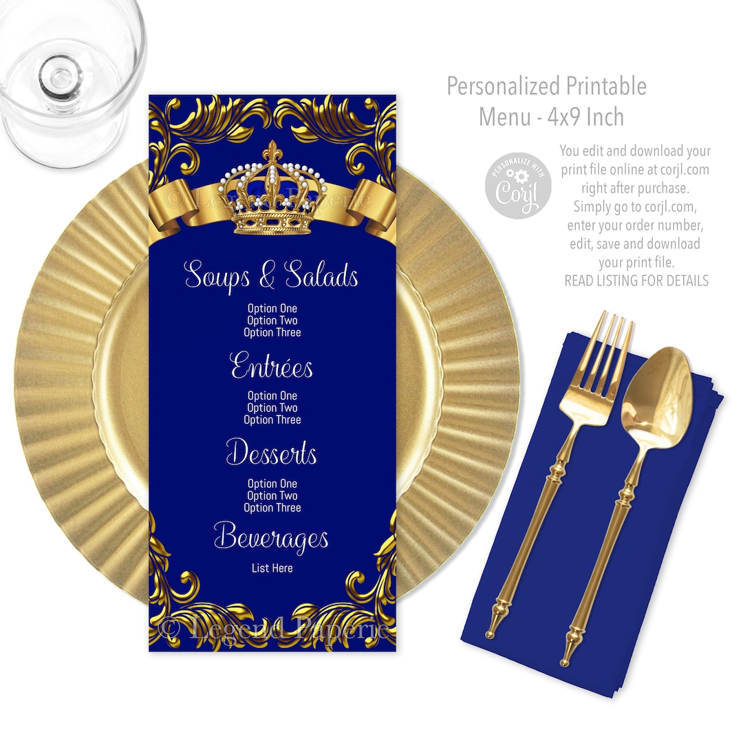 Royal Blue & Gold Prince Baby Shower Menu (digital Print File) - Etsy