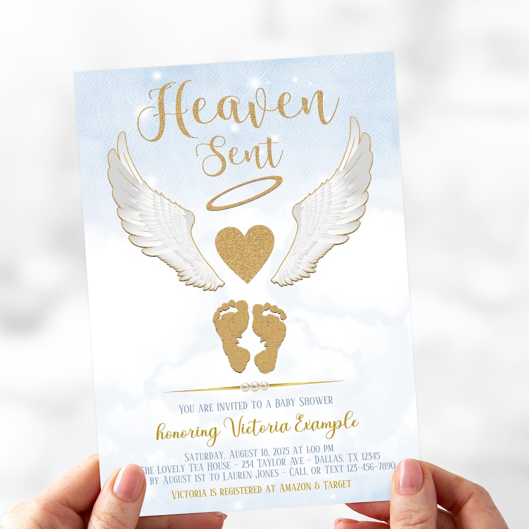 Heaven Sent Baby Shower Invitations,boy Heaven Sent Baby Shower,angel ...