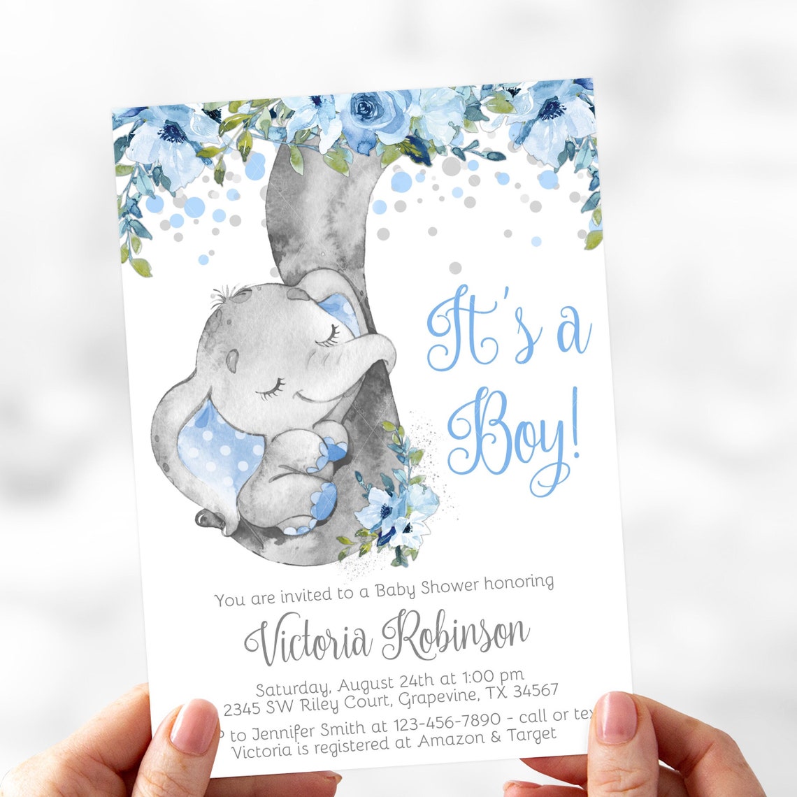 Boy Elephant Baby Shower Invitation Elephant Trunk Baby - Etsy