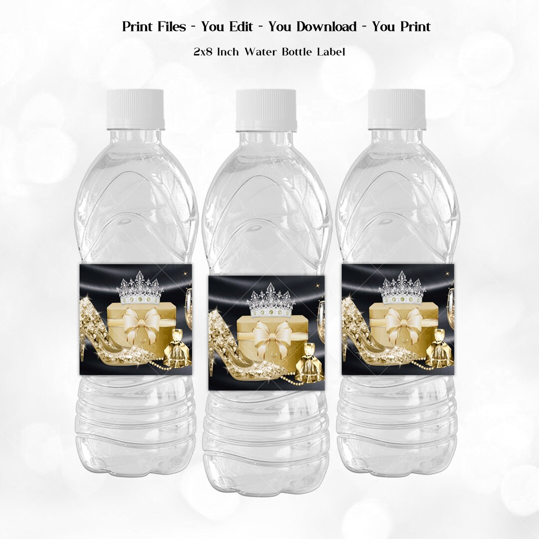 Woman Black Gold Birthday Water Labels, Woman Black Gold Water Labels ...