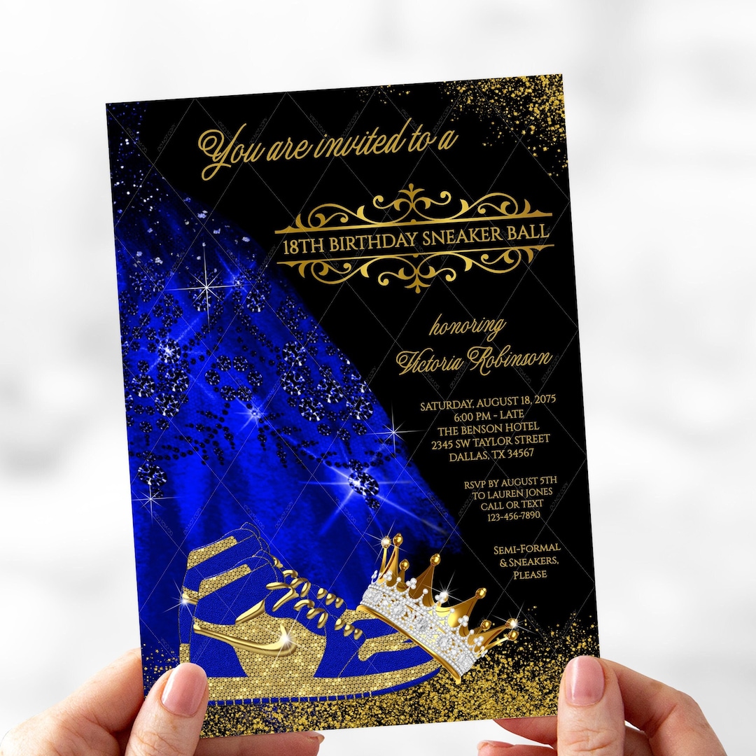 Sneaker Ball Birthday Invitations, Royal Blue Gold Sneaker Ball ...