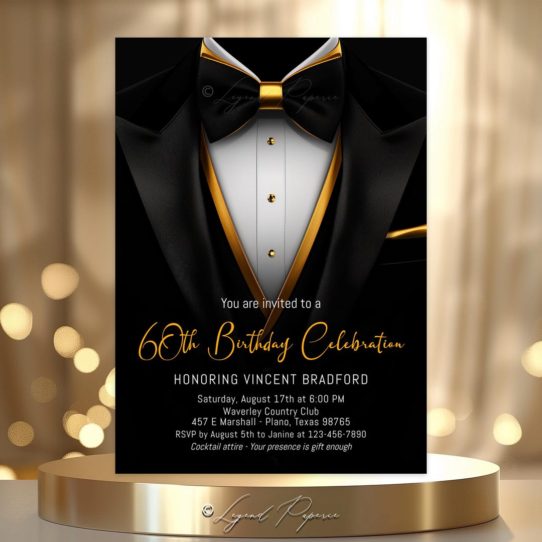 Black and Gold Tuxedo Invitation Template: Formal Event (editable) - Etsy