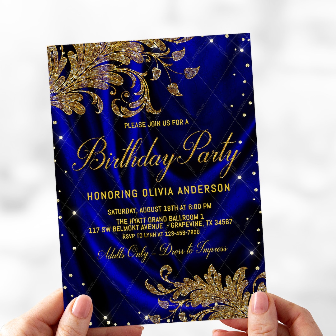 Royal Blue & Gold Birthday Party Invitation - Etsy