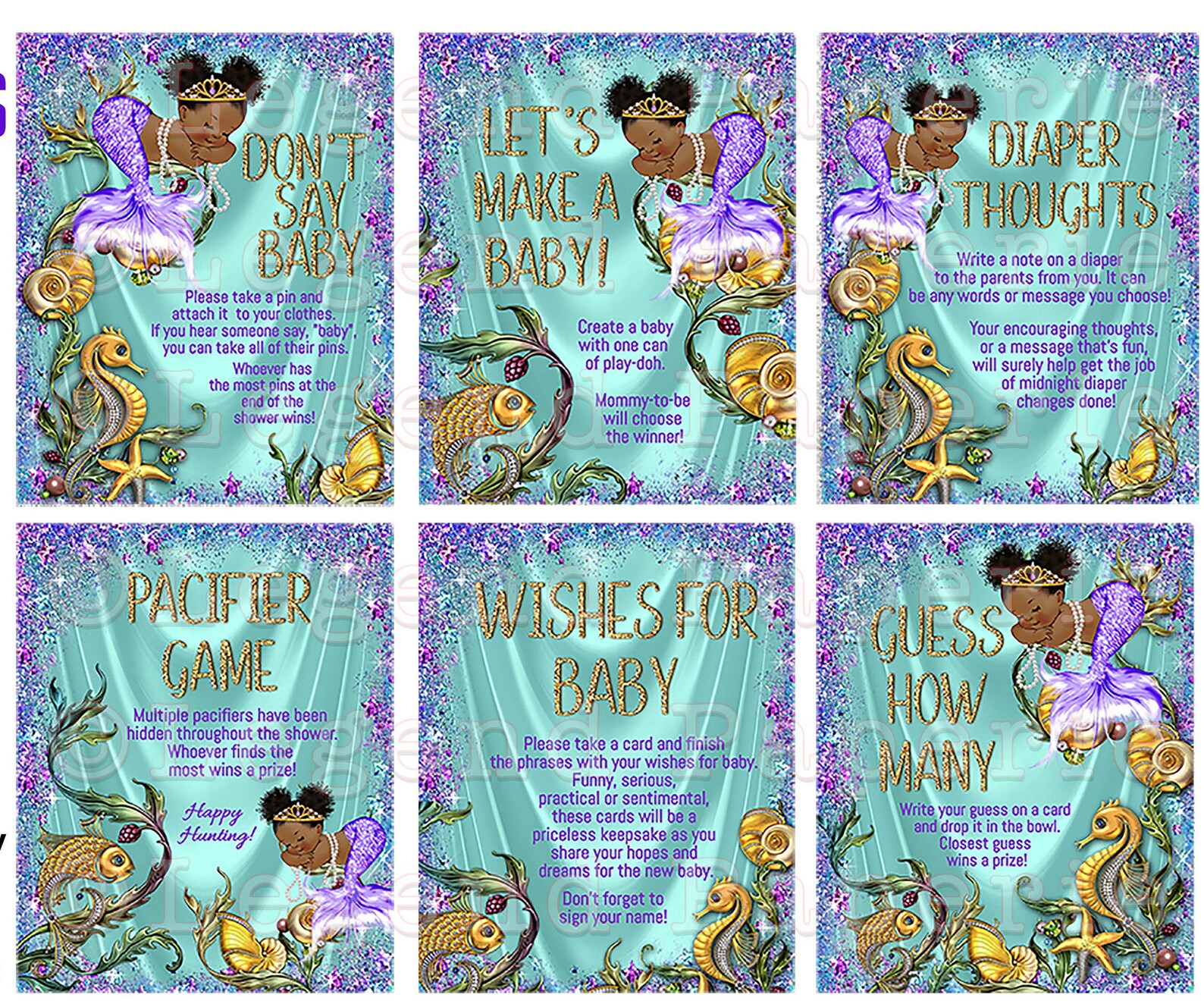 Mermaid Baby Shower Gamesmermaid Baby Showerafroafro - Etsy