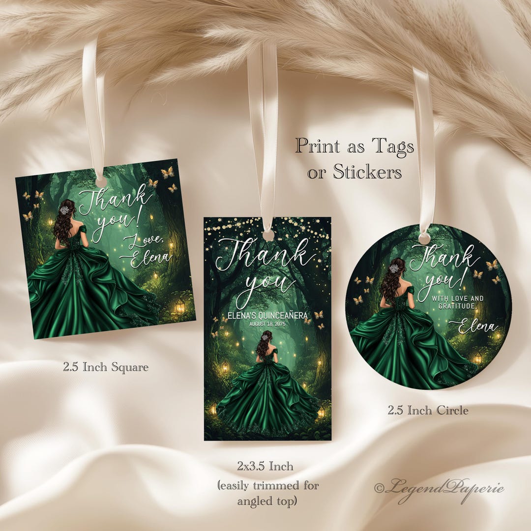 Enchanted Forest Gift Tags – Quinceañera or Party Favor Labels QUIN-01 ...