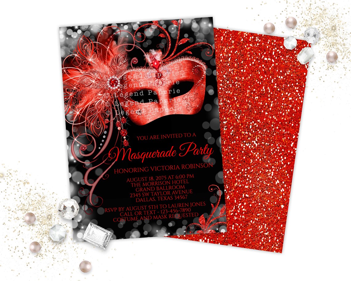 Red Masquerade Party Invitationswoman Masquerade Birthday - Etsy