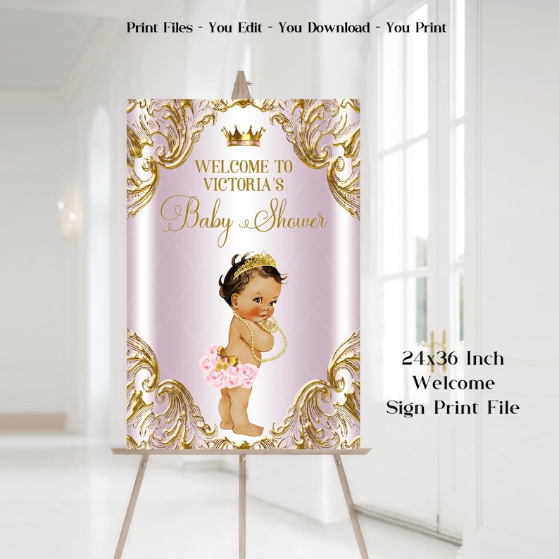 Blush Pink Gold Princess Baby Shower Welcome Sign Princess - Etsy