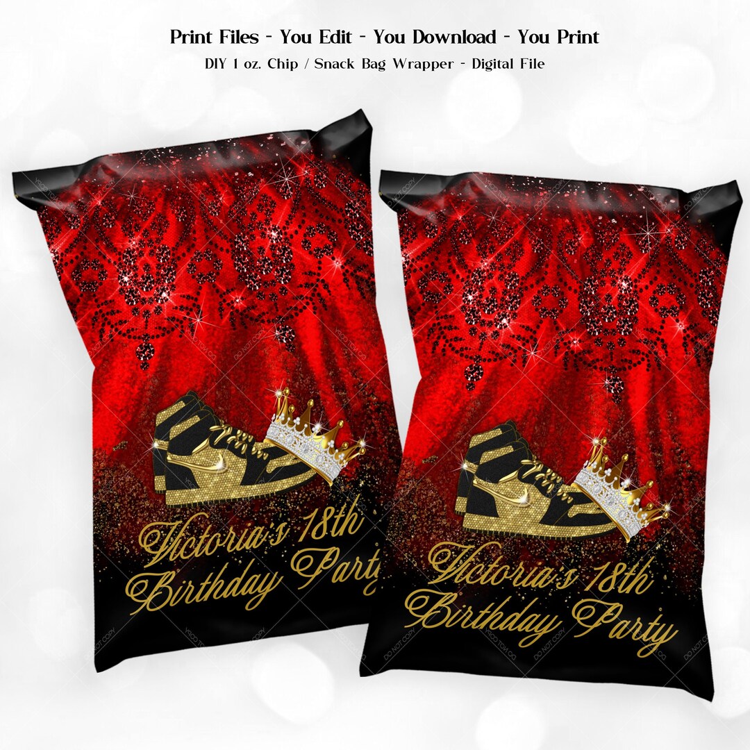 Red Gold Sneaker Ball Chip Wrapper, Sneaker Ball Chip Bag Wrapper, Red ...