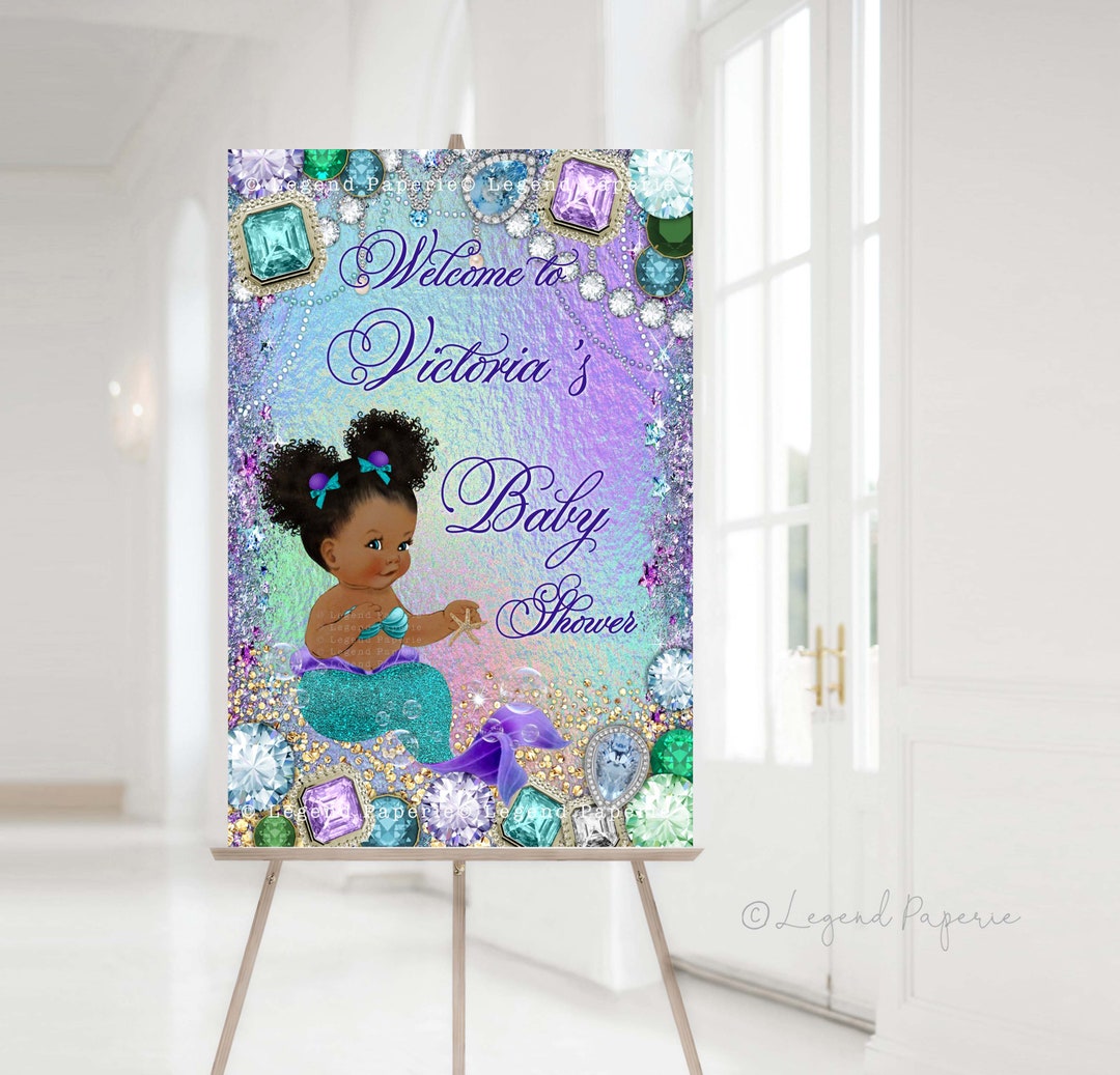 Jewel Afro Mermaid Baby Shower Welcome Sign (24x36 Inches) - Etsy
