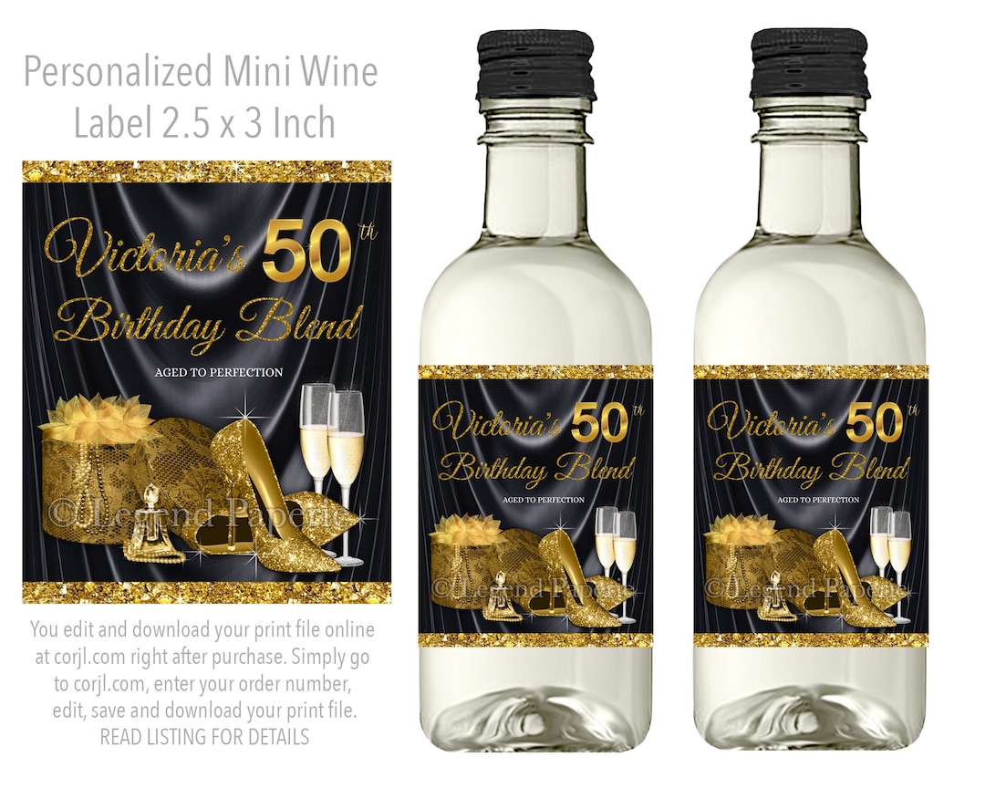 Womans Black Gold Birthday Party Wine Bottle Labels,black Gold Birthday ...