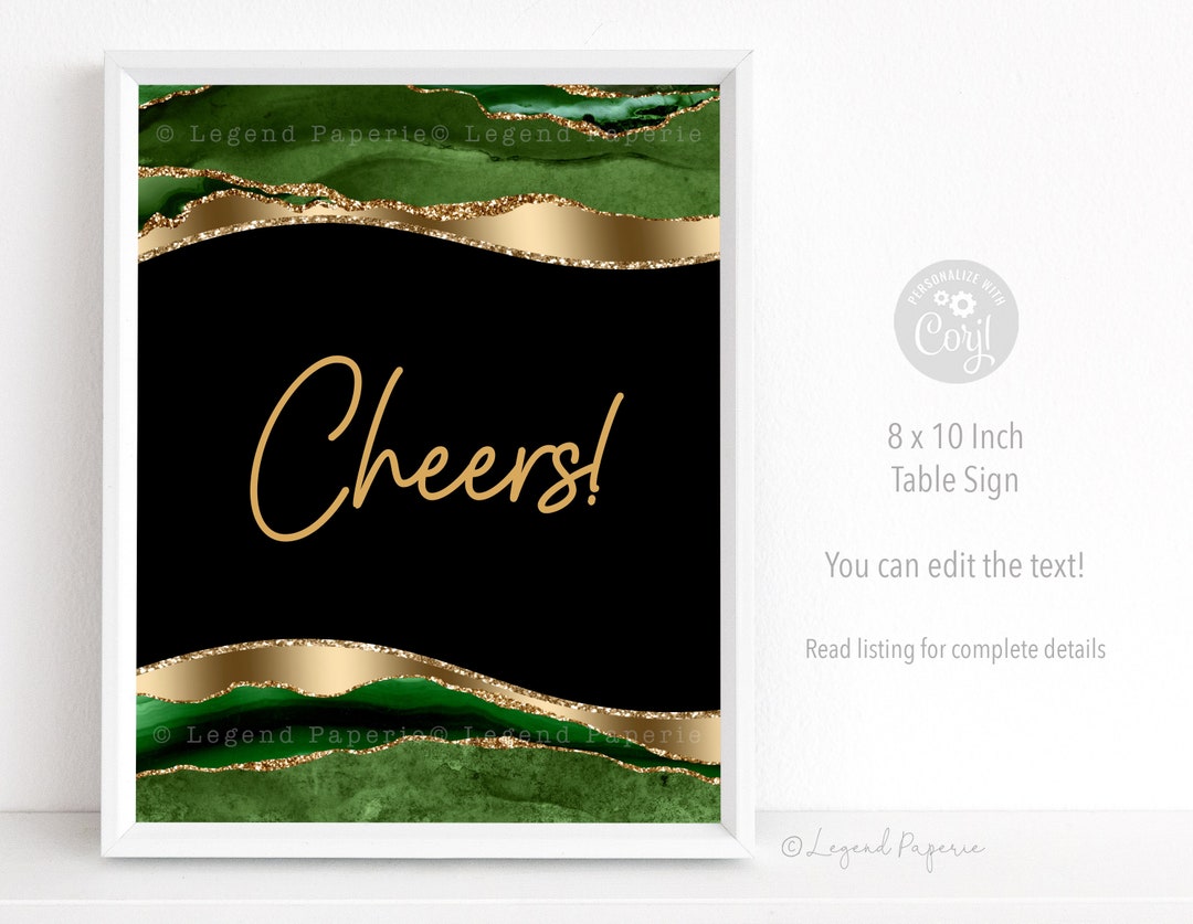 Emerald Green Gold Cheers Bar Sign: 8x10 Table Decor (digital Download ...