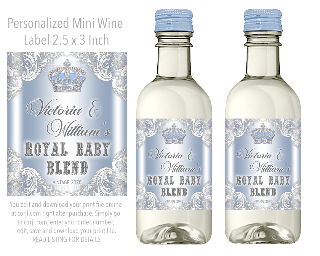 Prince Baby Shower Wine Bottle Labels: Blue & Silver Crown (digital ...