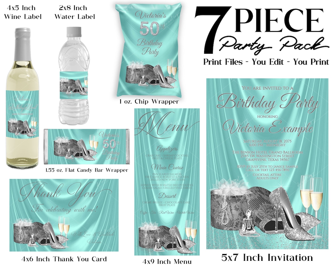 Woman Teal Blue Silver Birthday Party Bundle, Woman Teal Blue Silver ...