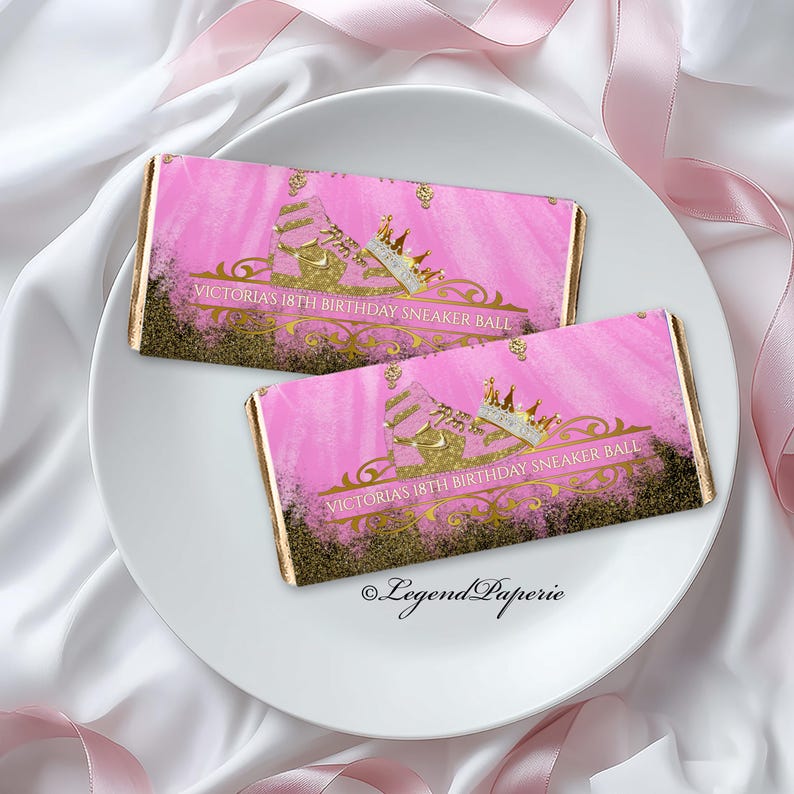 Pink Gold Sneaker Ball Candy Bar Wrapper (editable Template) - Etsy