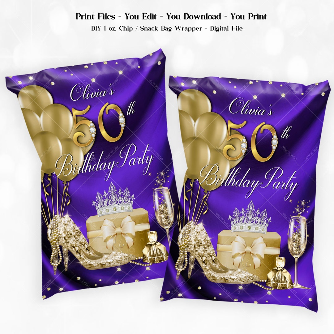 Woman Purple Gold Chip Bag Wrappers, Woman Purple Gold Birthday, Chip ...