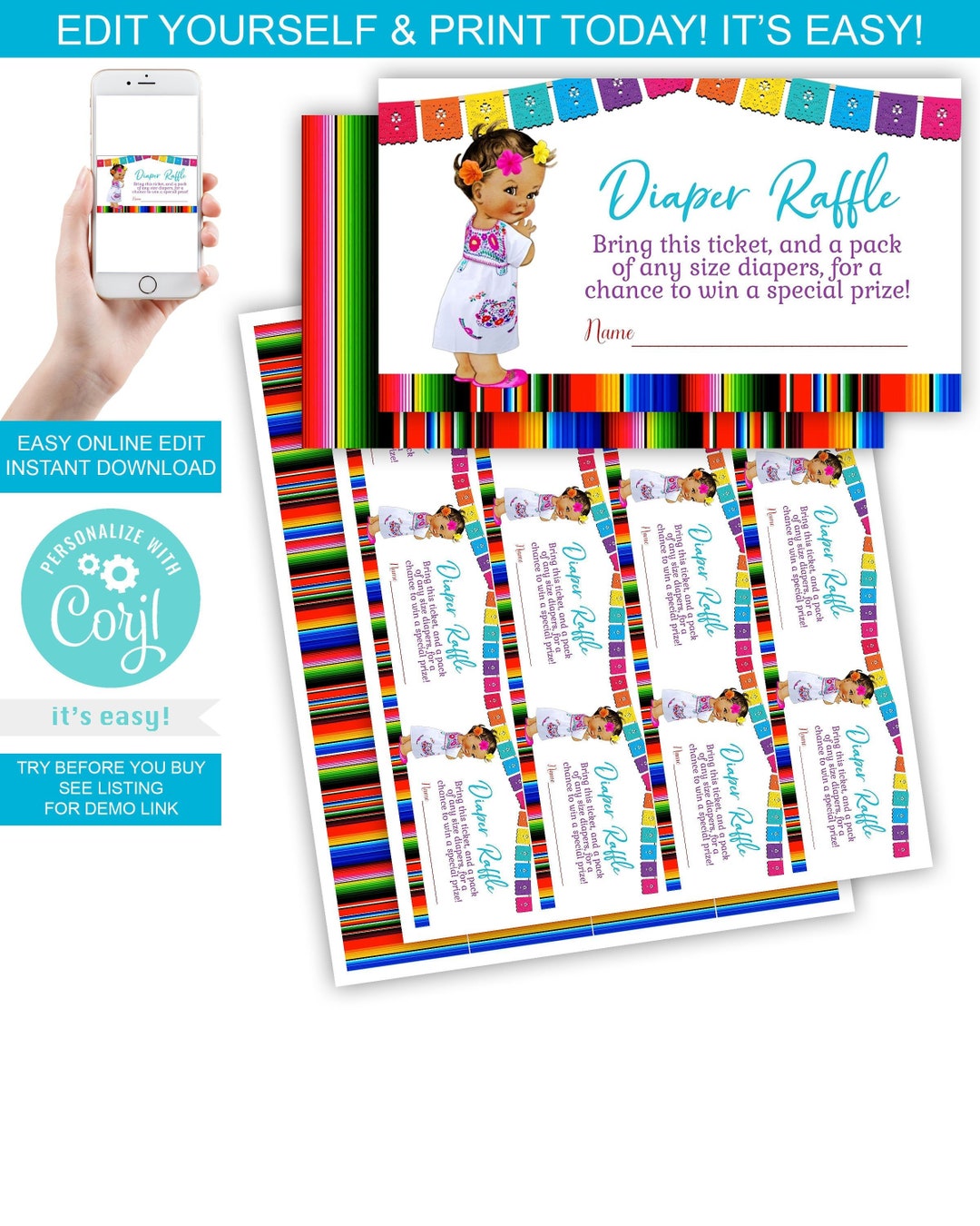 Girl Fiesta Diaper Raffle Tickets: Mexican Dress (digital Download) - Etsy