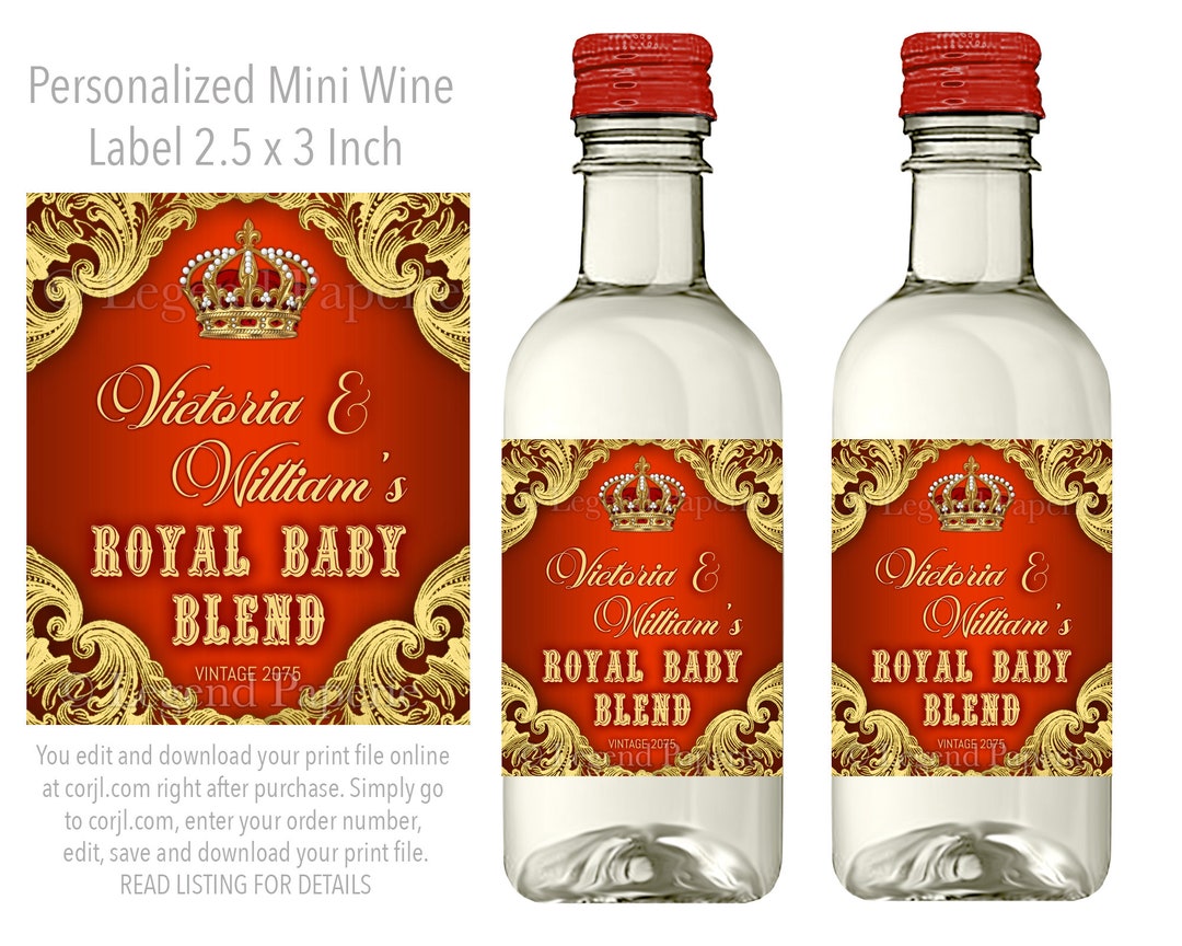 Prince Baby Shower Wine Bottle Labels,red Gold Prince Baby Shower ...
