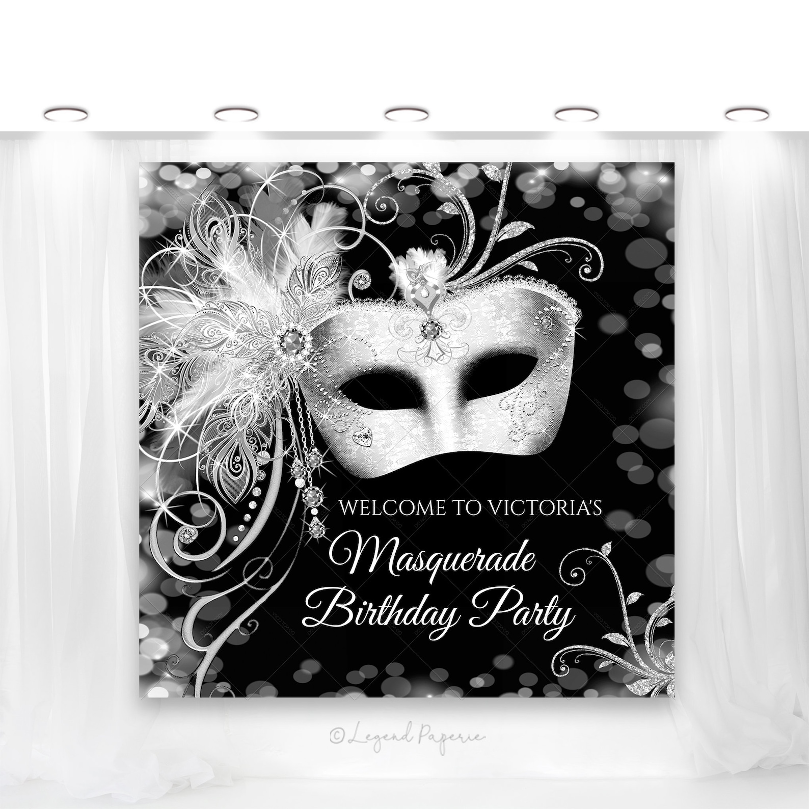Black & Gold Masquerade Birthday Party Backdrop (digital Download) MASK ...