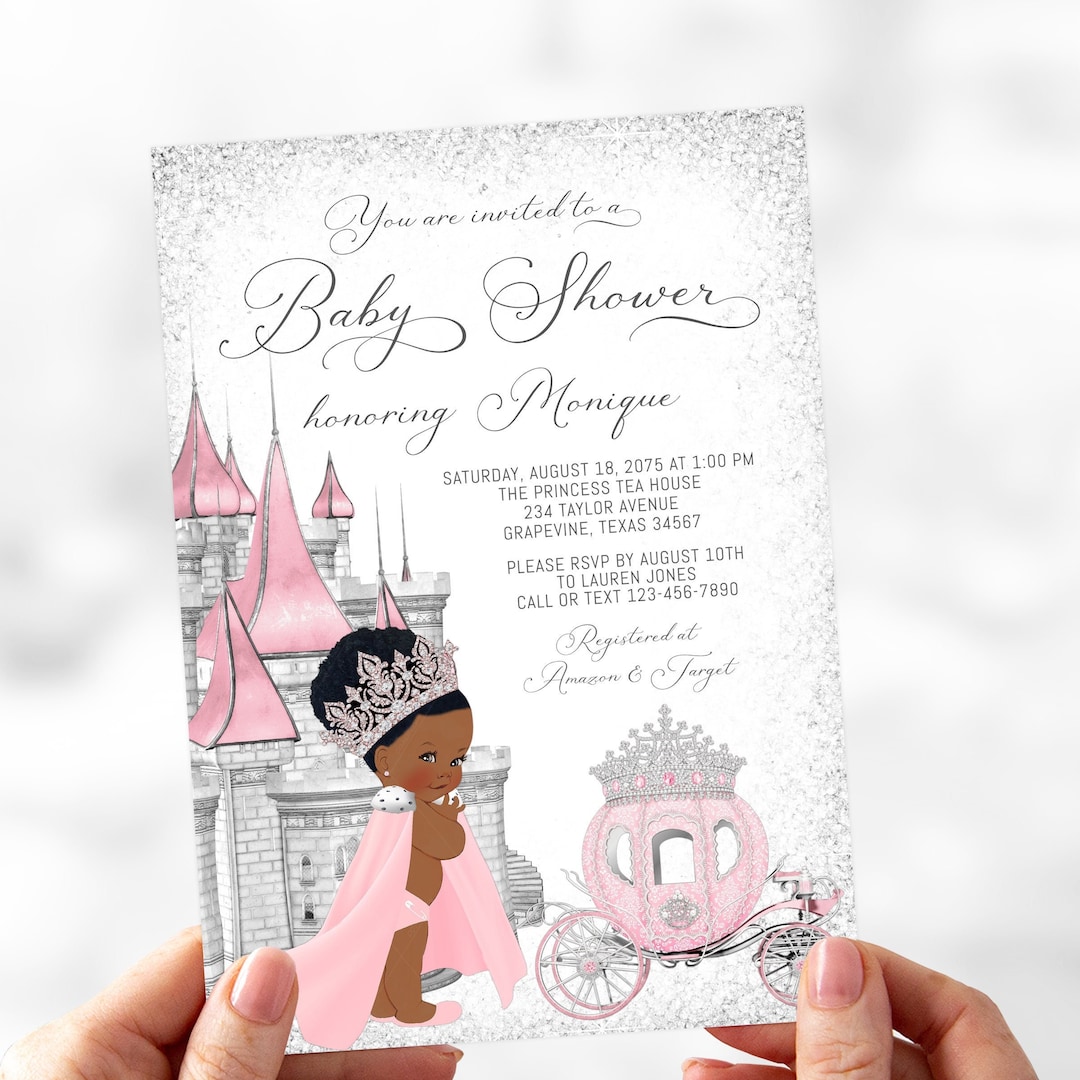 Pink Silver Afro Princess Baby Shower Invitation (digital Download) - Etsy
