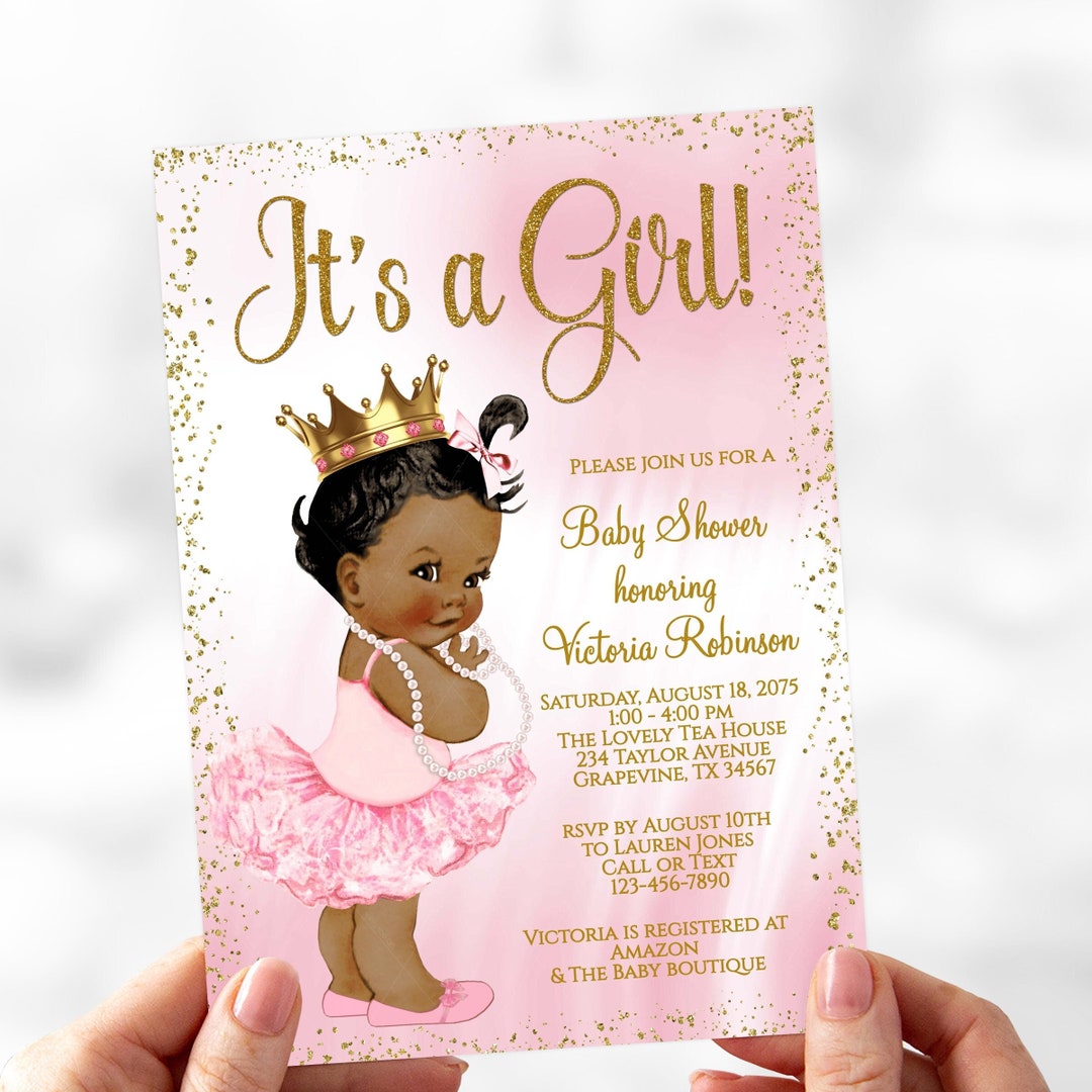 African Princess Baby Shower Invitation, Pink Gold Princess Baby Shower ...