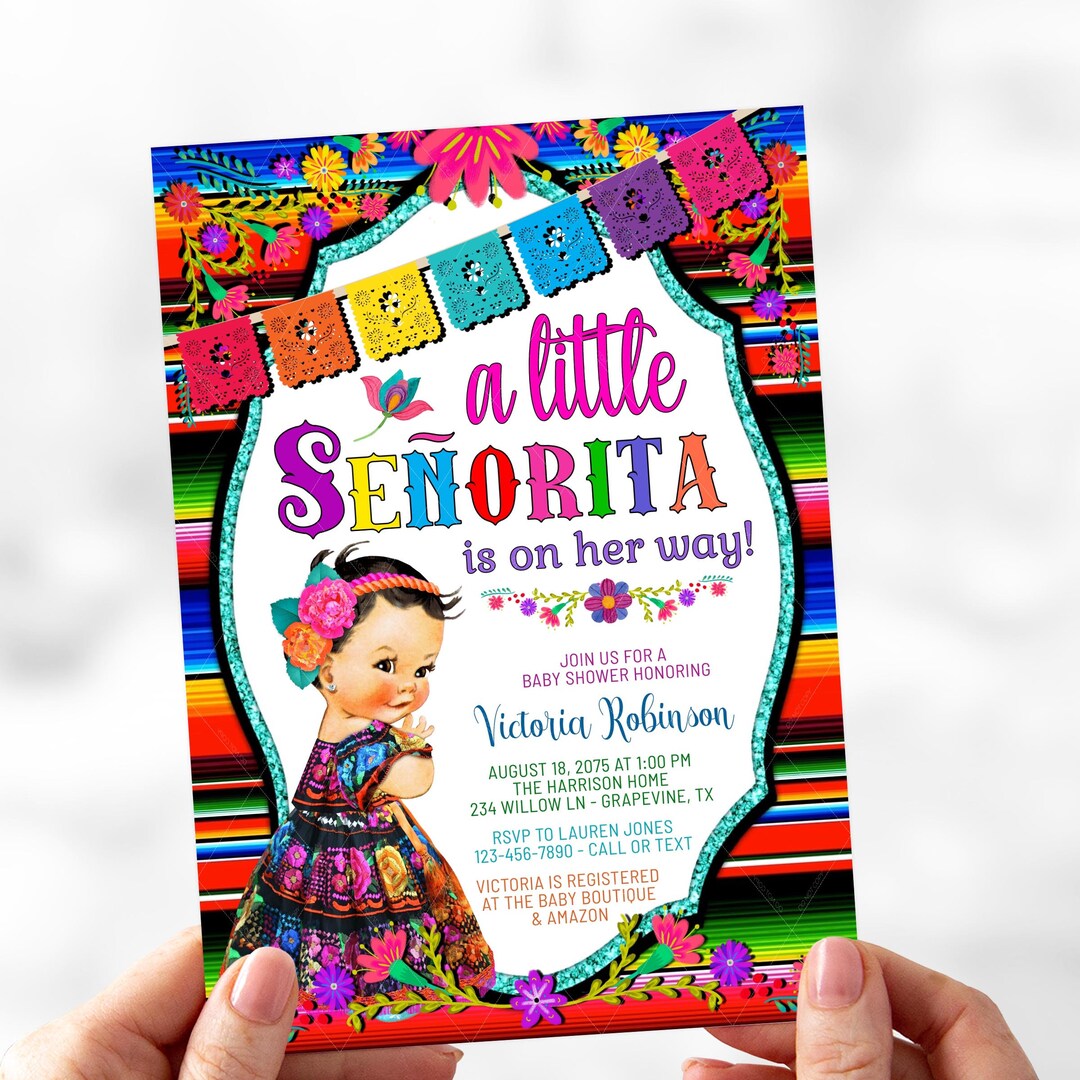 Girl Fiesta Baby Shower Invitation: Señorita Floral Serape - Etsy
